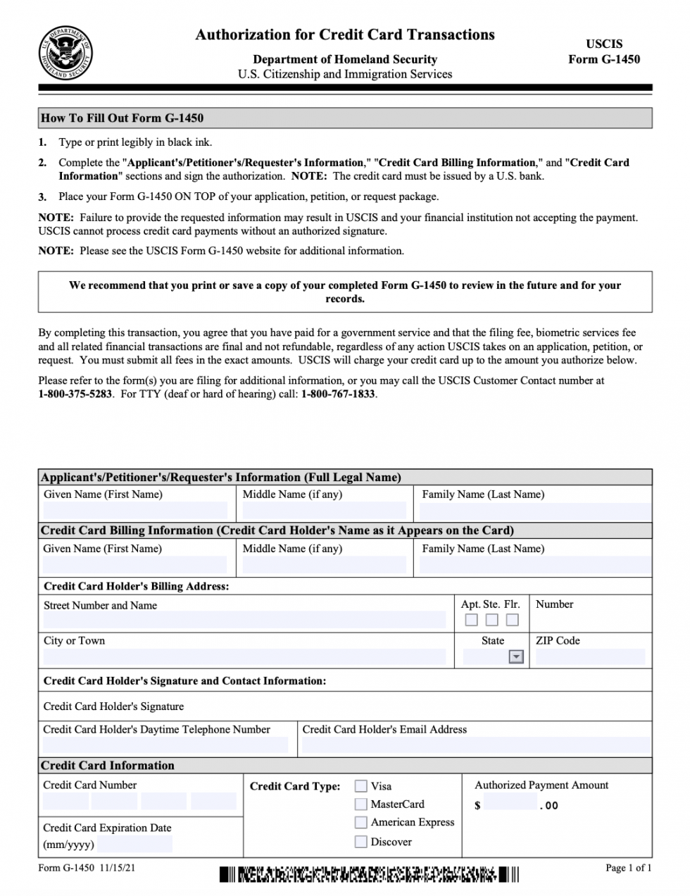 G-1450: How to Pay USCIS Filing Fees by Credit Card Modern Immigration and employment blog ...